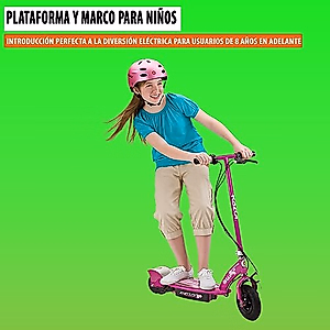 Razor E100 Electric Scooter for Kids Ages 8+ - 8" Pneumatic Front Tire, Hand-Operated Front Brake, Up to 10 mph and 40 min of Ride Time, For Riders up to 120 lbs