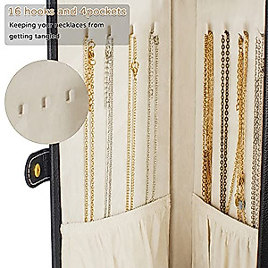 AKOZLIN Huge Jewelry Box Organizer Functional Lockable, Extra Large Leather Jewelry Storage Case for Women Girls Ring Necklace Earring Bracelet Holder Organizer with Mirror Black