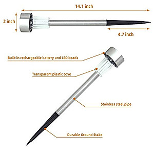 YUFUDE Solar Lights Outdoor, Stainless Steel Outdoor Solar Lights - Waterproof, LED Lawn Lamps Lighting Solar Powered Outdoor Lights Solar Garden Lights for Pathway Patio Yard (24pcs-White & Silver)