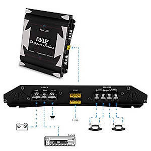 Pyle 2 Channel Car Stereo Amplifier - 1400W Dual Channel Bridgeable High Power MOSFET Audio Sound Auto Small Speaker Amp w/ Crossover, Bass Boost Control, Gold Plated RCA Input Output -PLA2200, Black