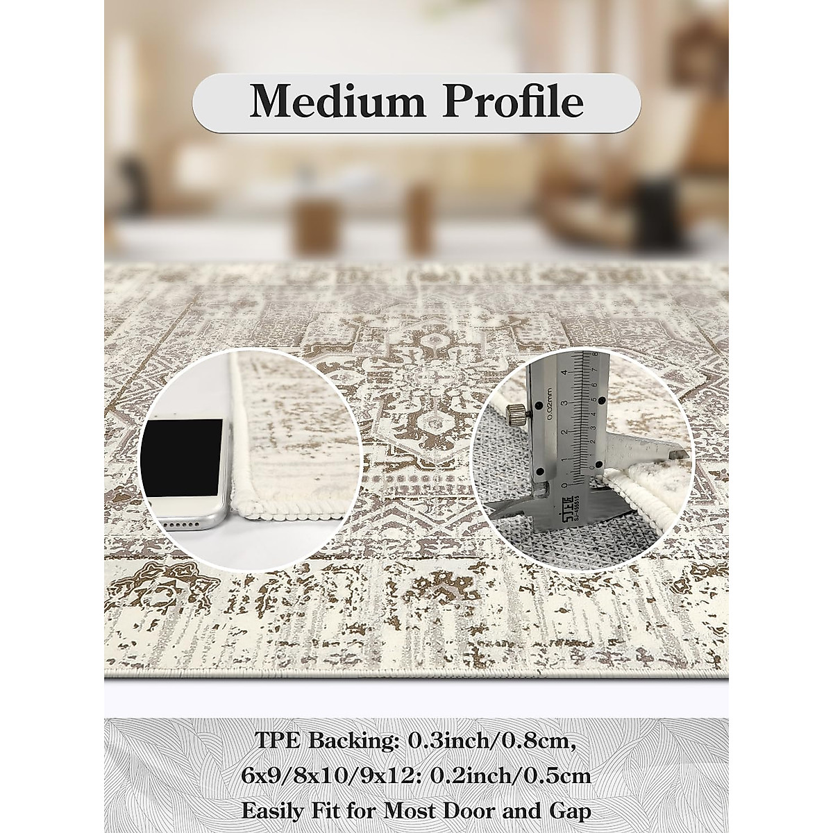 Lahome Boho Washable 3x5 Rug Entryway Rug, Bohemian Soft Small Rugs for Bathroom Bedroom, Beige Kitchen Rugs Non-Slip Non-Shedding, Low-Pile Indoor Floor Carpet for Bedside Dorm