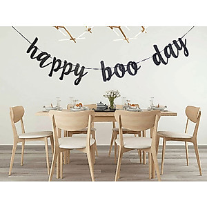 StarsGarden Happy Boo Day Black Glittery Garland - Halloween Party Decorations,Bats Decor,Halloween Bats,Halloween Boo Banner for Mantle Home Decor