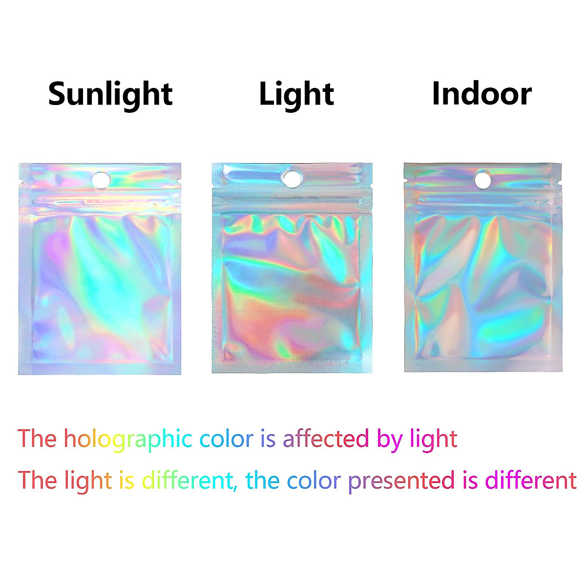 Holographic Resealable Bags 300 Pieces(3×4 Inch) Sealed Resealable Pouch for Food Storage
