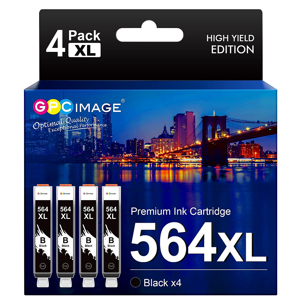 GPC Image Compatible Ink Cartridge Replacement for HP 564XL 564 XL Compatible with DeskJet 3520 3522 Officejet 4620 Photosmart 5520 6510 7520 7525 Printer Tray (4 Black)