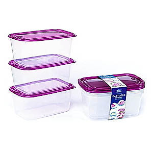 KIGI 【6 PACK】 Plastic Food Storage Containers with Lids Airtight Square Meal Prep Containers,Microwave,Freeze,Dishwasher Safe (Transparent-Purple, 67.6oz-6 Pack)