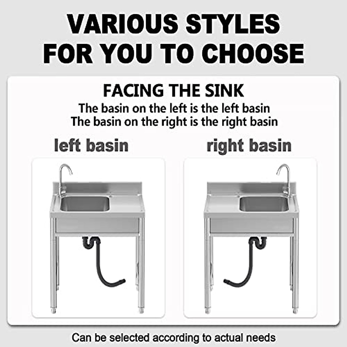 Outdoor utility commercial sink,Stainless Steel garage sink,kitchen sink with faucet,Industrial station sink,1 Compartment laundry & utility room sinks,Pet Wash Station,for Patio Restaurant. (Size :