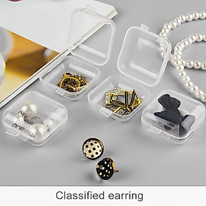 Mototo 120 Pieces Mini Plastic Jewelry Box Clear Storage Box Small Storage Containers with Hinged Lids for Beads Jewelry Earrings Chains Earplugs Craft, 1.4 x 1.4 x 0.7 Inches