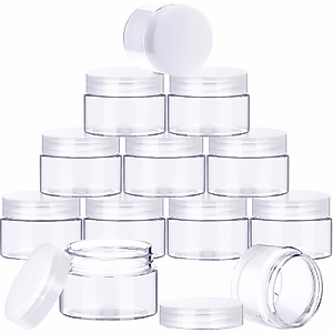 SATINIOR 24 Pieces Empty Clear Plastic Jars with Lids Round Storage Containers Wide-Mouth for Beauty Product Cosmetic Cream Lotion Liquid Slime Butter Craft and Food (Transparent Lid, 2 oz)
