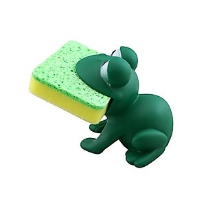 Animal Shape Novelty Kitchen Sponge Holder and Sponge Choice of Frog or Duck (Green Frog)