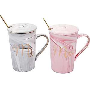 Yesland 13.5 Oz Mr and Mrs Coffee Mugs, Wedding Gifts for Couple/Bride and Groom, Ceramic Marble Cups for Bridal Shower Engagement Wedding, Married Couples Anniversary