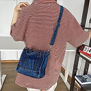 Denim Purse Jean Tote Bags for Women Summer Beach Bag Boho Hobo Hippie Crossbody Handbags for Teen Girls Women (Navy)