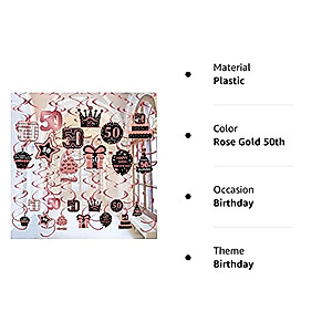Pimvimcim 50th Birthday Hanging Swirls Decorations for Women, 36pcs Happy 50 Year Old Birthday Swirls Supplies, Rose Gold Fifty Birthday Party Hanging Swirl Décor