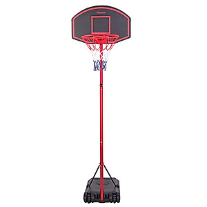 FCH Portable Basketball Hoop Height Adjustable Basketball Stand Backboard System for Kids Teenagers Youth w/Wheels Indoor & Outdoo (Red, Black)