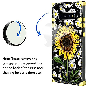 KANGHAR Designed for Samsung Galaxy S10 Plus Case for Women Girls Sunflower with Screen Protector Lanyard Strap Ring Holder Kickstand Flower Floral Daisy Square Grip Stand Phone Bumper 6.4"