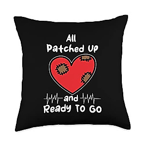 Open Heart Surgery Recovery Gifts All Patched Up and Ready to Go Open Heart Surgery Throw Pillow, 18x18, Multicolor