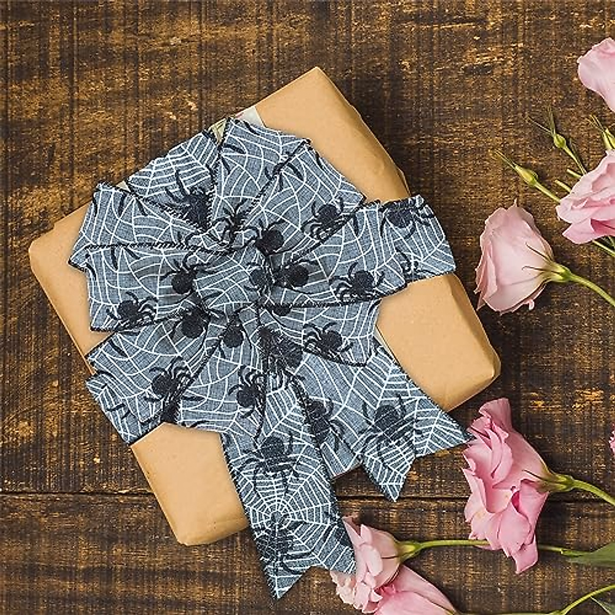 ACSENCETER Wired Ribbon - 2.5" x 10 Yards, Perfect for DIY Handmade Spider Web Pattern Gift Ribbon Wrapping Party Decorations, All Handmade and Sewn Halloween Fabrics