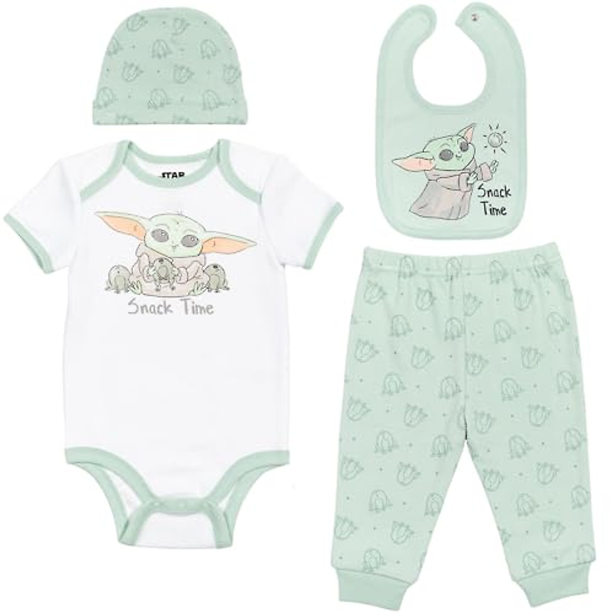Star Wars Mandalorian Baby Yoda Newborn Baby Boys Layette Set Bodysuit Pant Bib Hat 0-3 Months