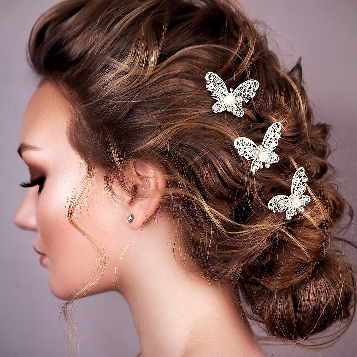 12 Pieces Butterfly Hair Pin Butterfly Hair Clips Crystal Pearl Hair Clips Bridal Wedding Hair Pins Bride Headwear Hair Accessories for Women(Charming Style)