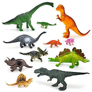 Pack of 12 Dinosaur Toys for Kids Realistic Mini Dinosaur Figures – Vibrant Neon Colors and Accurate Details – Educational Kids Dinosaur Family Toys - Mixed Sizes 14" 11" 9" 7" 5" 3" Inches