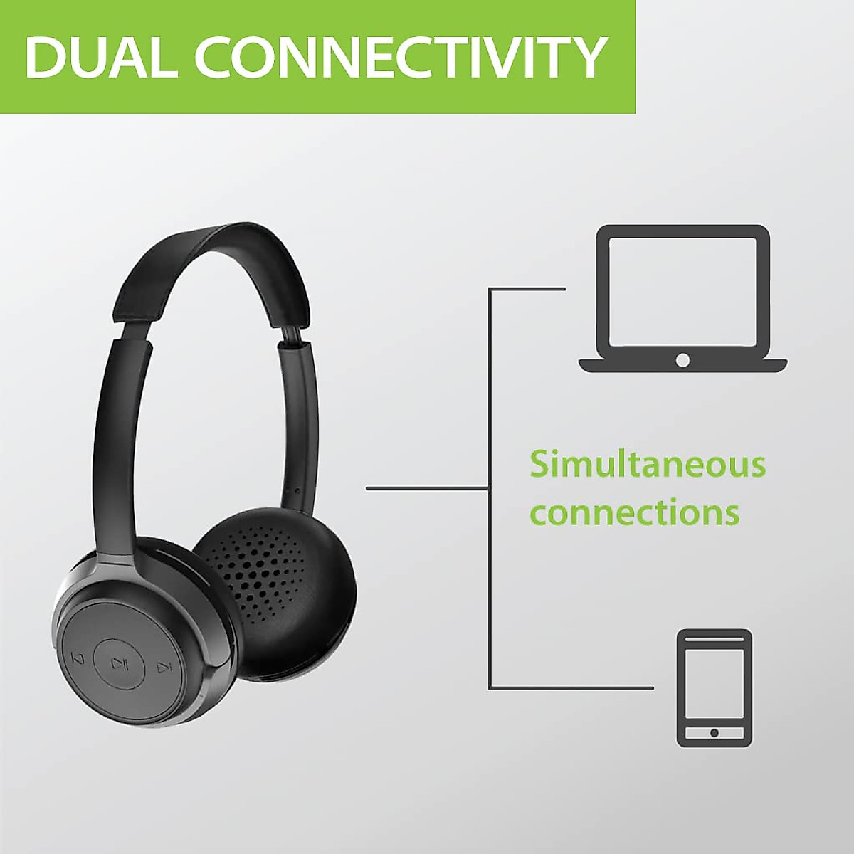 Avantree Alto Clair 2 - Multifunctional Bluetooth Headphones & Detachable Noise-Filtering Mic with Wired & Wireless Headset Modes, Dual Link Connectivity for PC, Computer & Phone, Clear Calls Anywhere