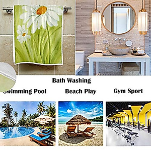 Pfrewn Daisy Flower Hand Towels 16x30 in Spring Summer Gerbera Floral Green Leaves Bathroom Towel Small Bath Towel Kitchen Dish Guest Towel Decorations for Hand Face Gym Spa Bathroom