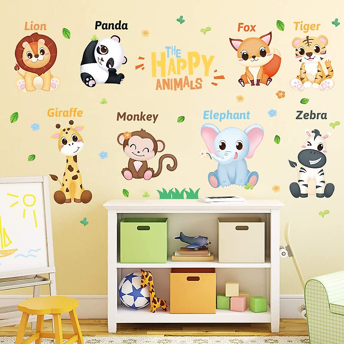 Supzone Cartoon Animal Wall Decal Jungle Animals Wall Stickers Monkey Lion Giraffe Wall Decor DIY Vinyl Mural Art for Kids Baby Nursery Playroom Bedroom Living Room Home Decoration