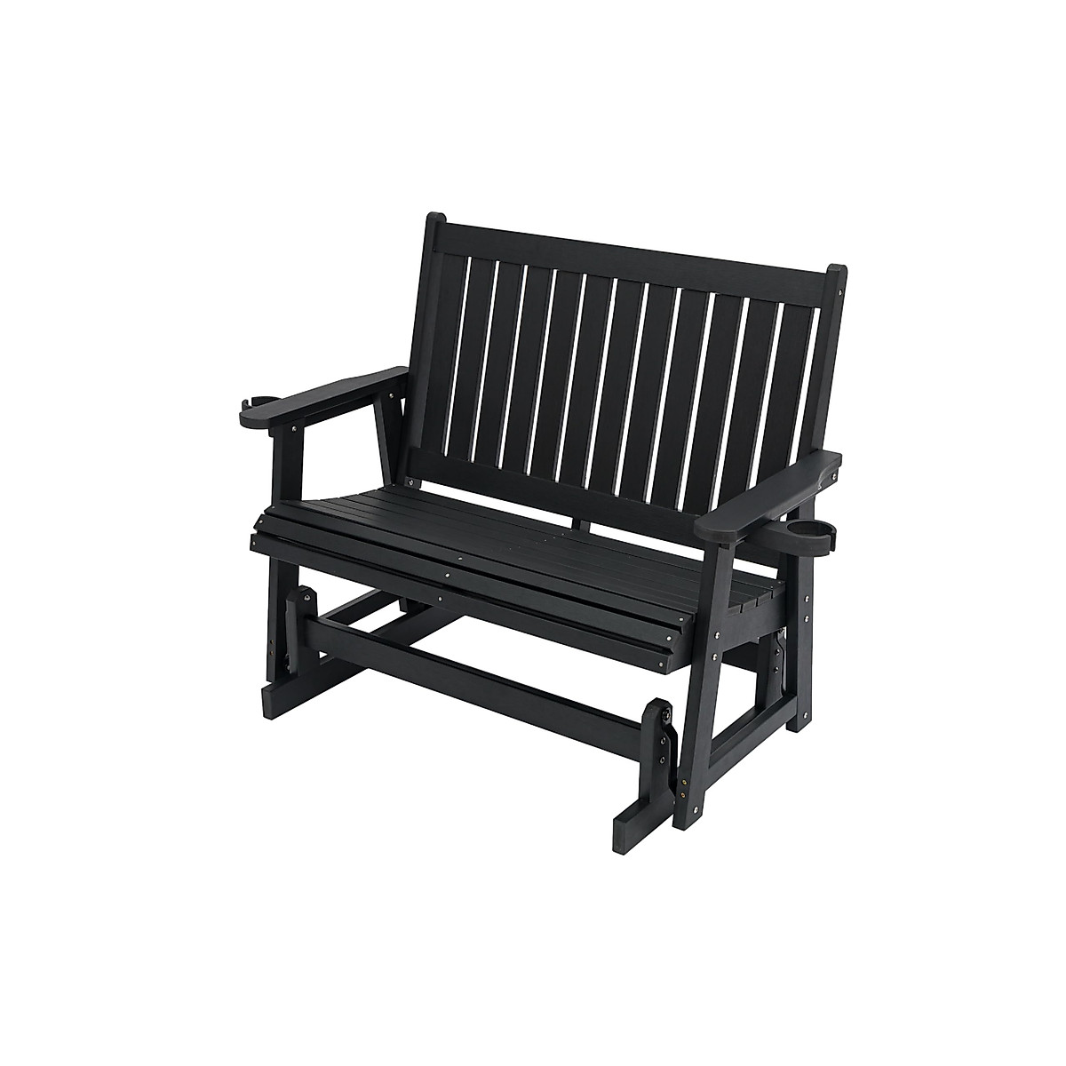 Poly Lumber Patio Glider Two Seat with Cup Holders, Durable HIPS Material, All-Weather Resistant, High Backrest and Deep Contoured Seat, Heavy Duty 900 LB, for Outdoor, Porch, Patio (Carbon Black)