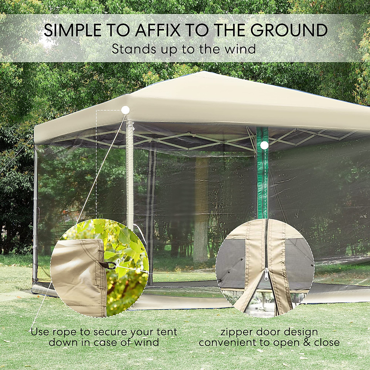 VIVOHOME 10x10ft Easy Pop-Up Canopy, Outdoor Screen Tent with Mesh Mosquito Netting Side Walls for Camping Picnic Party Deck Yard Events, Beige