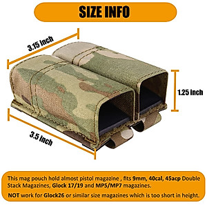 KRYDEX Double Pistol Mag Pouch, Nylon Magazine Pouch 9mm with Quick Release Kydex Magazine Pouch Insert (MC)