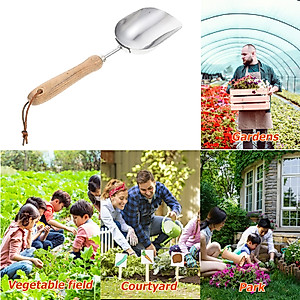Happyyami Gardening Tools Stainless Steel Scoop Gardening Shovel Feed Scooper Flower Soil Shovel Hand Rake Sand Shovels for Kids Handheld Spades Digging Shovel Child Tsubaki Potted Plant
