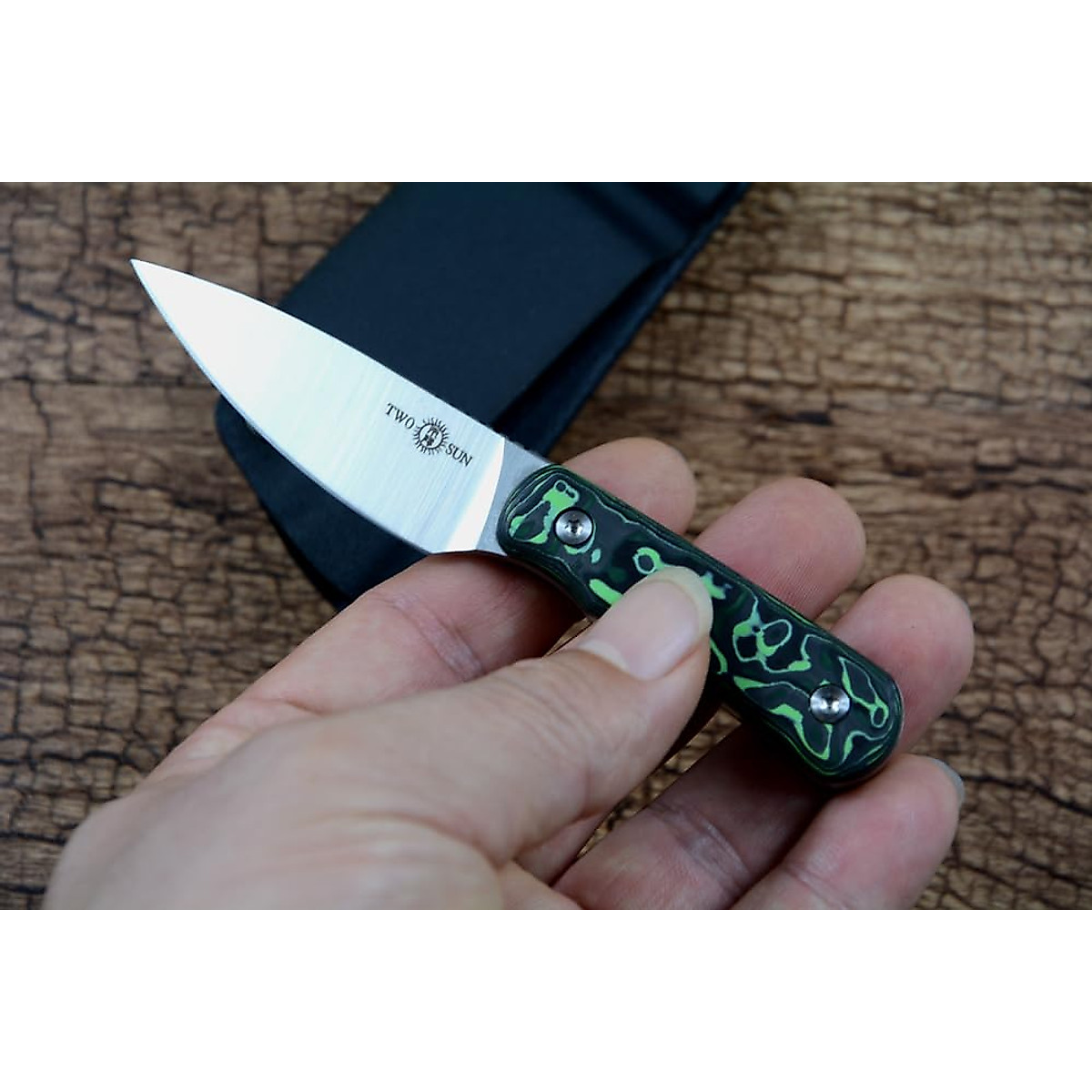 TWO SUN TS150 Fixed Knife M390 Satin Blade Kydex Sheath Outdoor Camping Hunting EDC, green