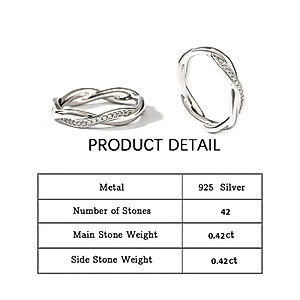 Jeulia Sterling Silver Couple Band for His and Her Interweaving Crossover Matching Anniversary Wedding Diamond rings Engraving Jewelry Set Valentine Day with Gift Box (Women's band, 8)