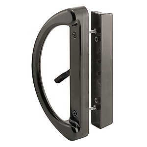 Prime-Line C 1224 Sliding Patio Door Handle Set - Replace Old or Damaged Door Handles Quickly and Easily – Black Diecast, Mortise Style, Non-Keyed, Fits 3-15/16” Hole Spacing (1 Set)
