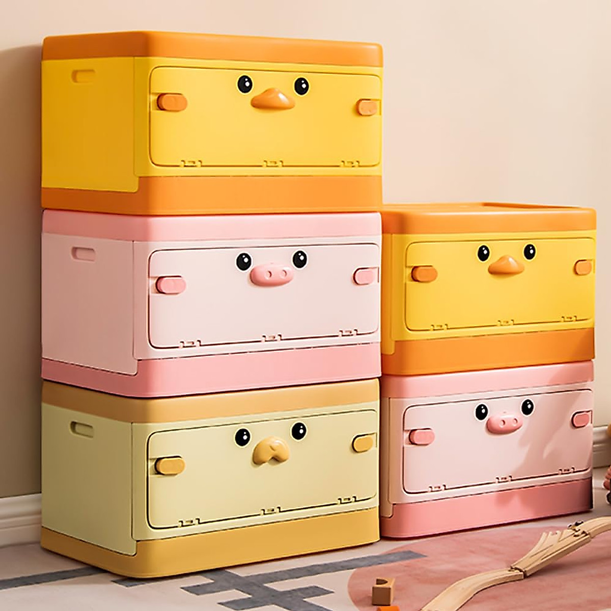 hawkrise Foldable Animal Shape Kids Toy Organizer with Stackable Design and Open Lid – Versatile Storage Solution for Toys, Clothes, Snacks, and Books (Duck)