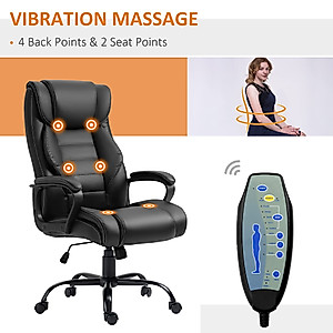 Vinsetto Ergonomic Massage Office Chair, High Back Executive Desk Chair with 6-Point Vibration, Adjustable Height, Swivel Seat and Rocking Function, Black