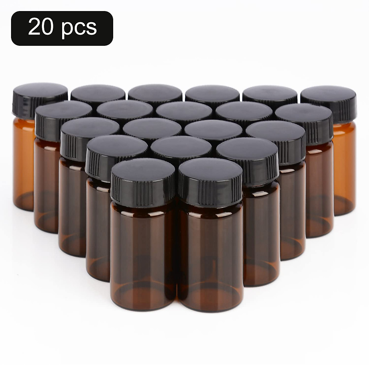 stonylab Brown Glass Sample Vials with Cap, Screw Cap Sample Vials Amber Glass Liquid Sampling Bottle Reagent Bottle with Screwcap, Capacity 20 ml / (0.6 oz), Pack of 20