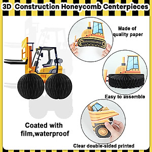 Justforjoyful 9PCS Construction Birthday Party Supplies Construction Honeycomb Centerpieces Construction Car 3D Table Toppers Dump Truck Party Decors for Kids Boys Baby Shower Birthday Party Favors
