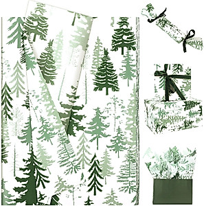 100 Sheets Christmas Tree Tissue Paper, 20 x 14in Watercolor Xmas Tree Gift Wrapping Paper Greenery Art Decorative Tissue for Christmas Winter Party Supplies (Sage Green)