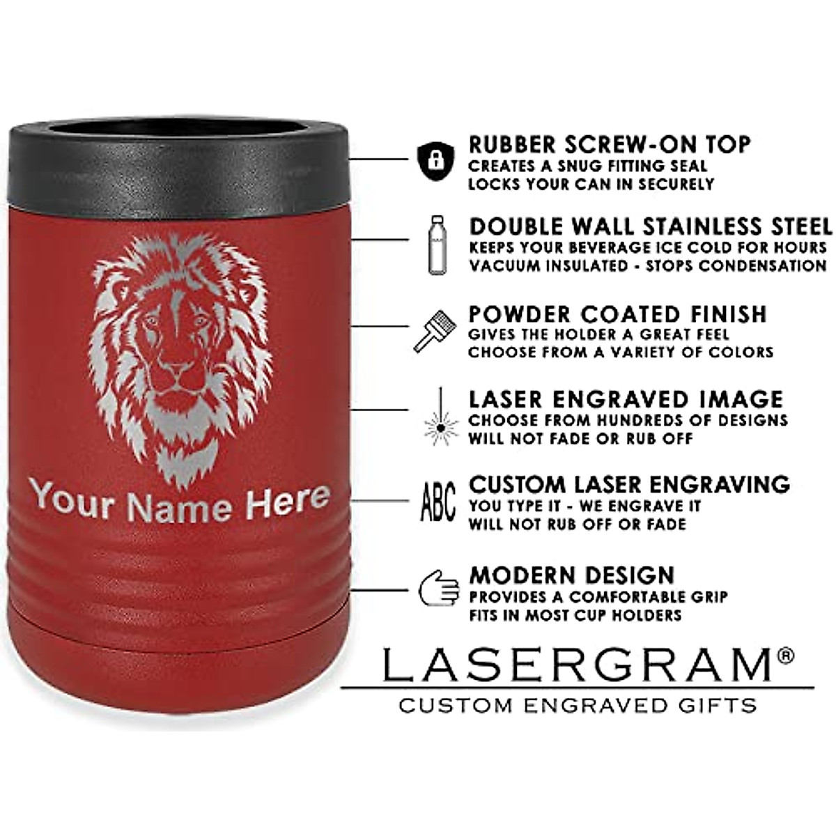 LaserGram Double Wall Insulated Beverage Can Holder, Rock Climber, Personalized Engraving Included (Standard Can, Maroon)