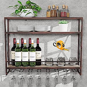 GWH Industrial Wine Rack Wall Mounted - (3 Tier - 31.5in - Black Brush Red Coper), Easy to Install , Hanging Wine Rack, 100% Pine Solid Wood, Galvanized Steel