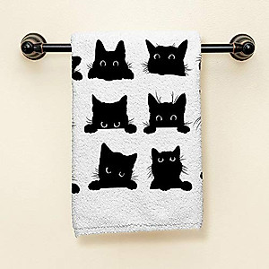 Swono Black Cats Hand Towel,Funny Cute Black Cats Looking Out of The Corner Hand Towels for Bath Hand Face Gym and Spa Bathroom Decoration 15"X30"