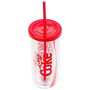Silver Buffalo Coca-Cola Diet Coke Logo 20oz Plastic Tall Cold Cup with Lid and Straw