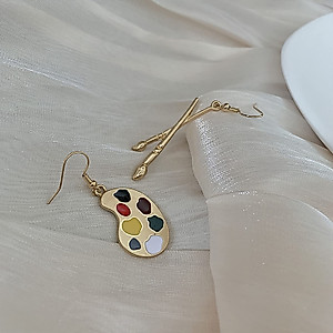T-ztoss Personality Artist Paint Brush Earrings Unique Charm Paint Palette Dangle Earrings Colorful Painter Palette Paint Stud Earrings For Women Artist Gift Art Teacher Gifts (gold)