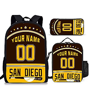 Rixeucey Custom San Diego Backpack 3pcs Bag Set Laptop Bag Lunch Bag Personalized Name Number Gifts for Boy Men Women