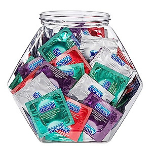 Durex Condom Fish Bowl Natural Rubber Latex Bulk Condoms, 144 Count, a Variety Pack Assortment of Ultra Fine & Lubricated Condoms for Men