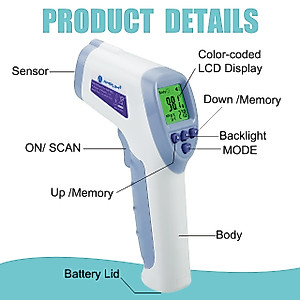Amplim Digital Forehead Thermometer for Kids, Adults, and Babies - Touchless, Non-Contact Fever Thermometer with Temporal Head Function - No-Touch Thermometer for Accurate Temperature - FSA/HSA
