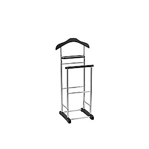 Proman Product VL17028 with Wooden Hanger, Tray & Trouser Bar Valet Stand, Black