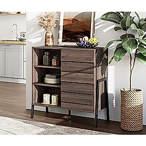 WAMPAT Buffet Cabinet with 6 Storages, Modern Kitchen Storage Cabinet Industrial Farmhouse Coffee Bar Table, Multipurpose Side Console Table for Living Room, Bathroom (Brown)