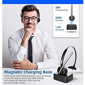 Truck Driver Bluetooth Headset TH10, Noise Canceling Bluetooth Headphone Headset, Headphones with Charging,Truck Driver Wireless,Headset Driver,Truck Driver Bluetooth Wireless, Black