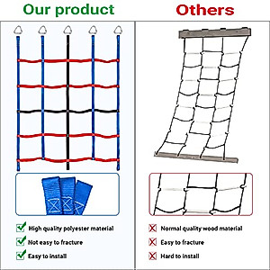 Climbing Net for Kids, Polyester Rope Ladder Jungle Gym Playground & Backyard Set, Ninja Warrior Style Obstacle Course Cargo Net for Kids Outdoor Treehouse, Swing Set Or Monkey Bar Attachment